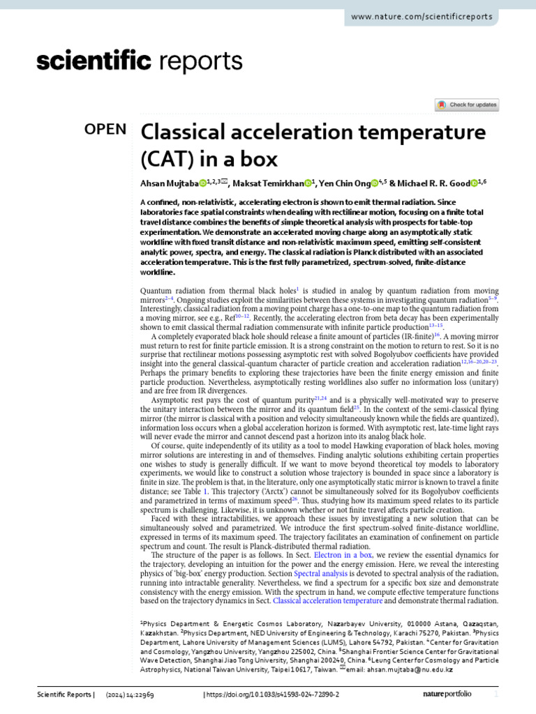 Classical Acceleration Temperature (CAT) in A Box | PDF | Electron ...