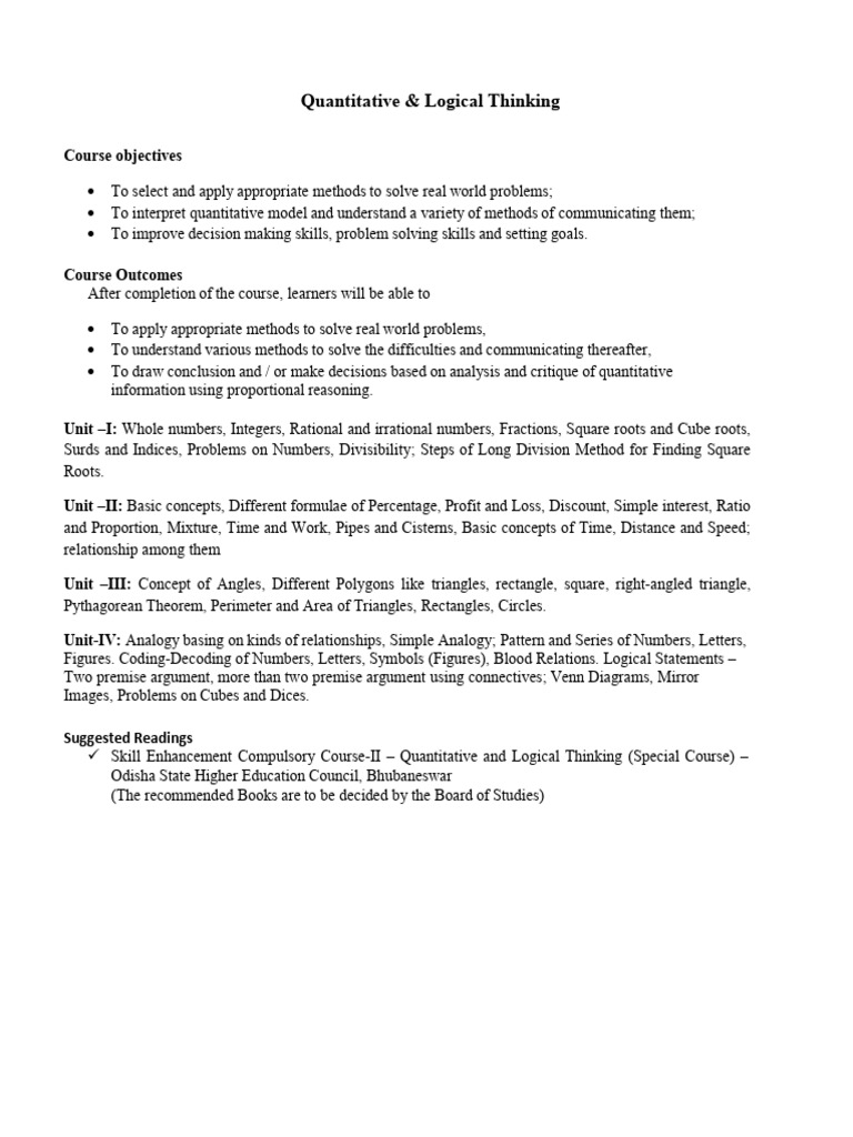 Quantitative & Logical Thinking | PDF