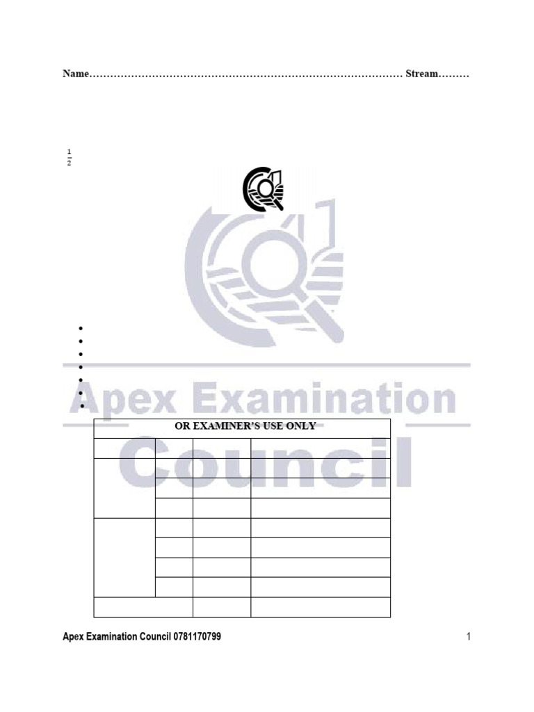 Apex Examination Council 2025 Biology 533 Paper 1 (0781170799) | PDF