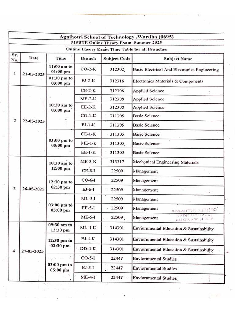 Online Theory Timetable 2025 | PDF