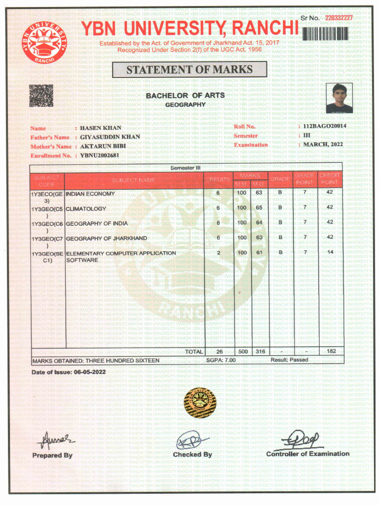 Marksheet 3b - 054224 | PDF