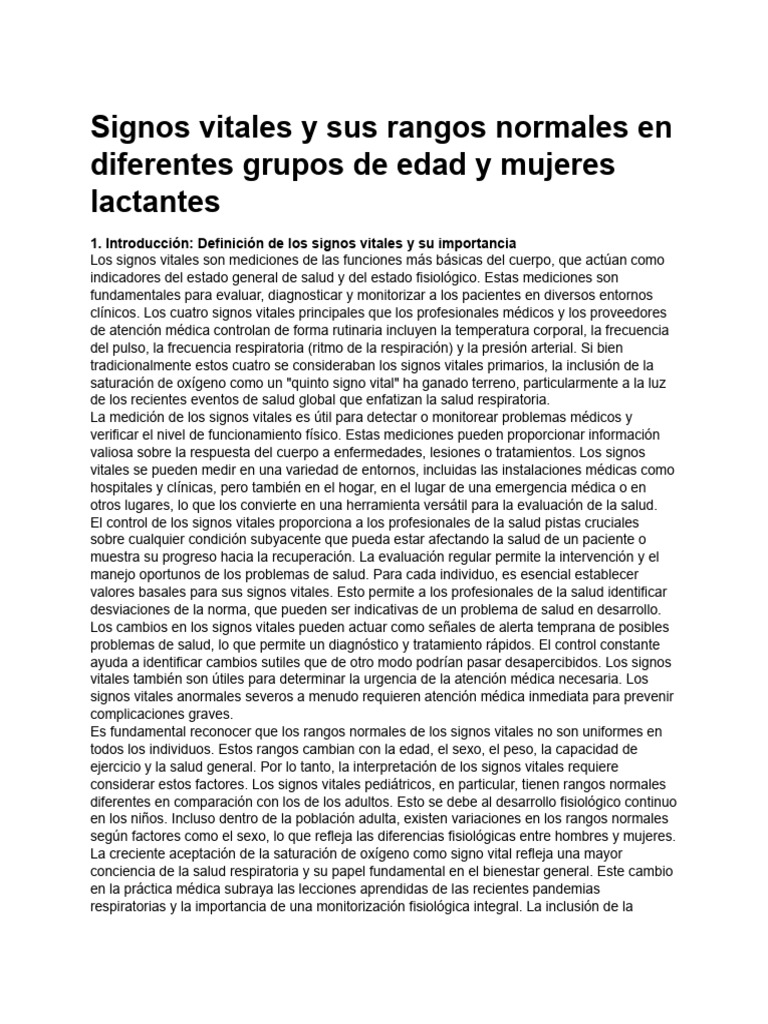 Signos Vitales - Rangos Por Edad | PDF | Corazón | Amamantamiento