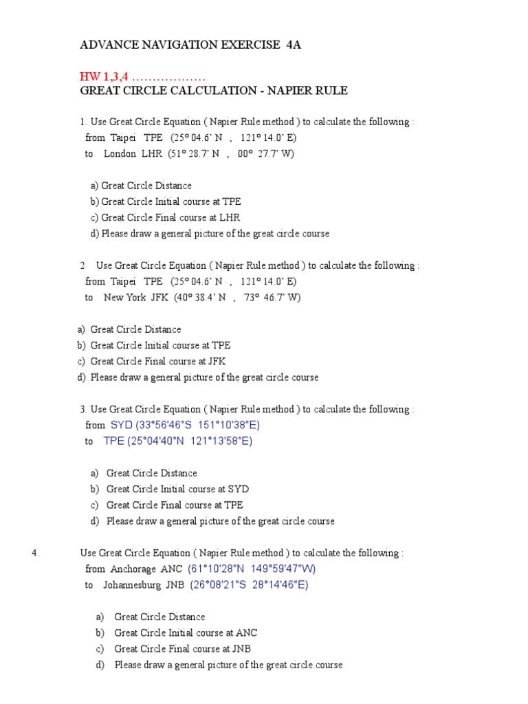 Great Circle Calculations Using Napier's Rule | PDF | Trigonometric ...