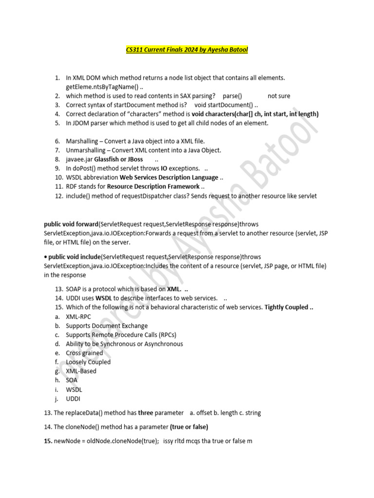 CS311 Finals Imp File 2024 by Ayesha Batool | PDF | Soap | Web Service