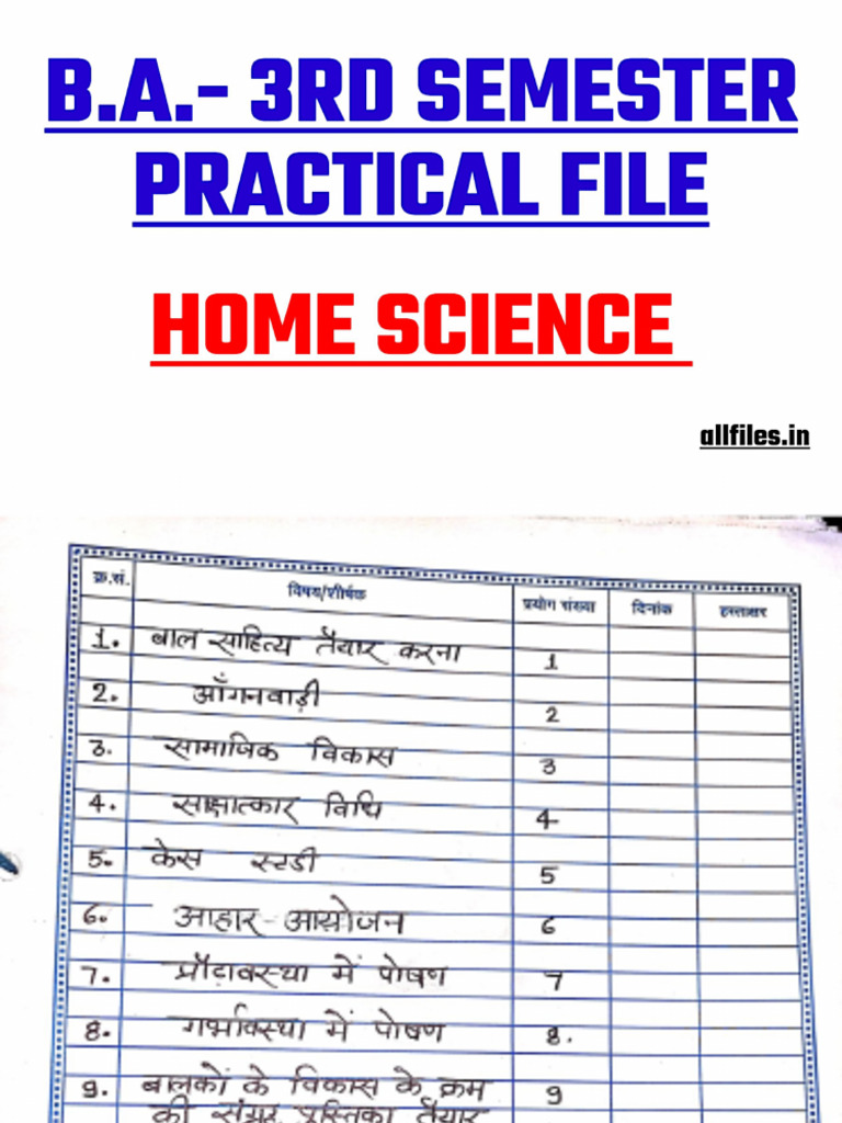 Ba 3RD Semester Home Science Practical File | PDF