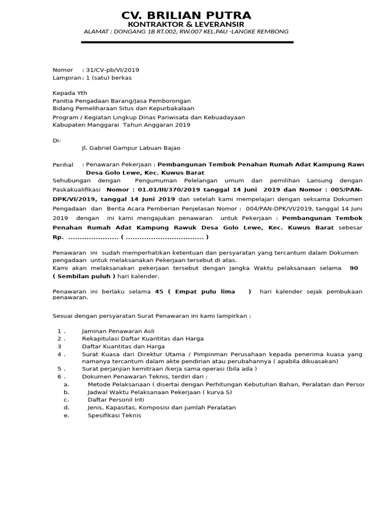 3. Hps Tembok Penahan Dan Rabat Halaman Gendang Paro Kec. m. Pacar | PDF