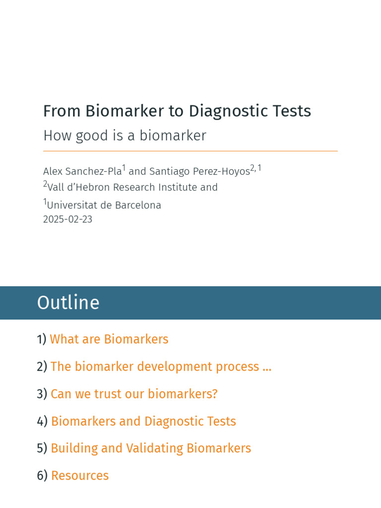 From Biomarker To Diagnostic Tests | PDF | Biomarker (Medicine) | Biomarker