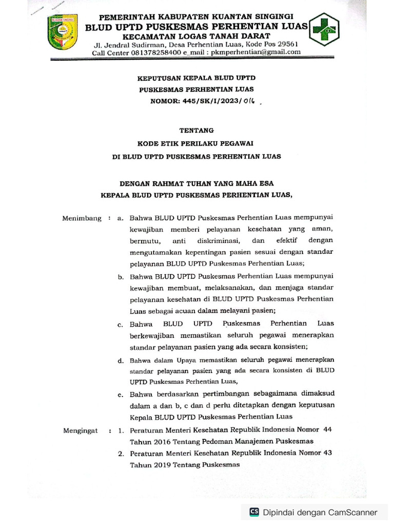 2.SK Kode Etik Pegawai Dan Peraturan Internal | PDF