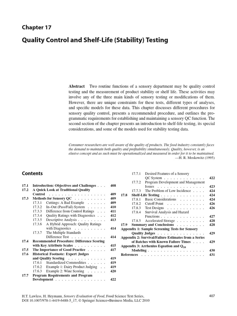 Quality Control and Shelf Life | PDF | Sampling (Statistics) | Statistics