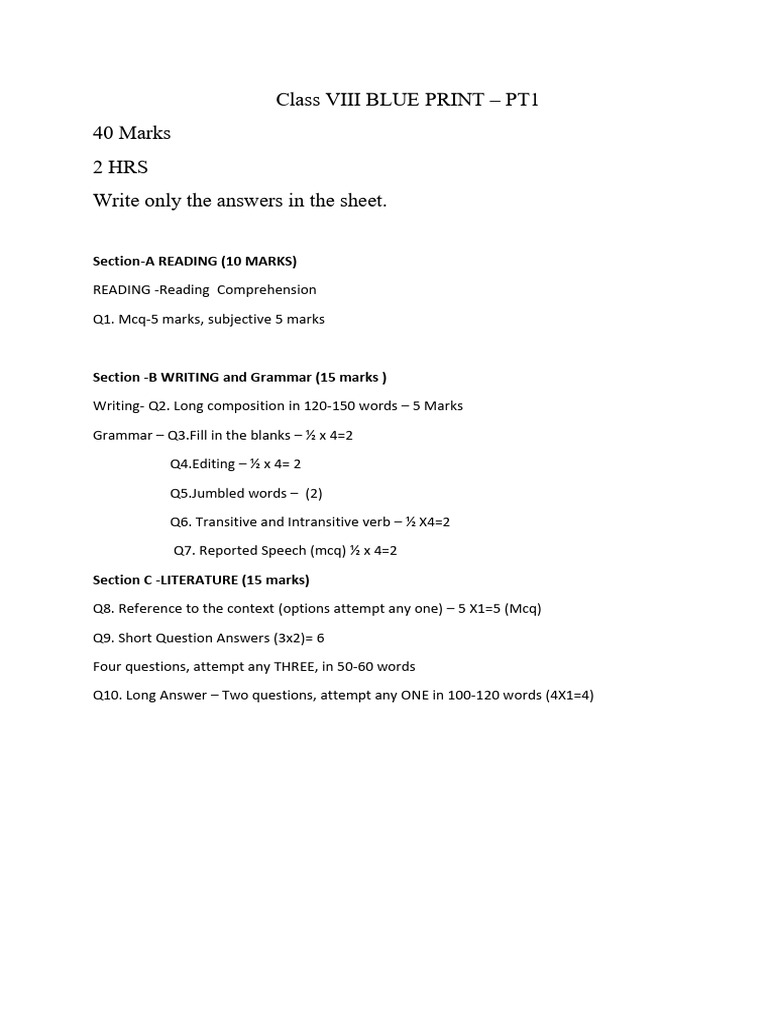 Class Viii Blue Print | PDF