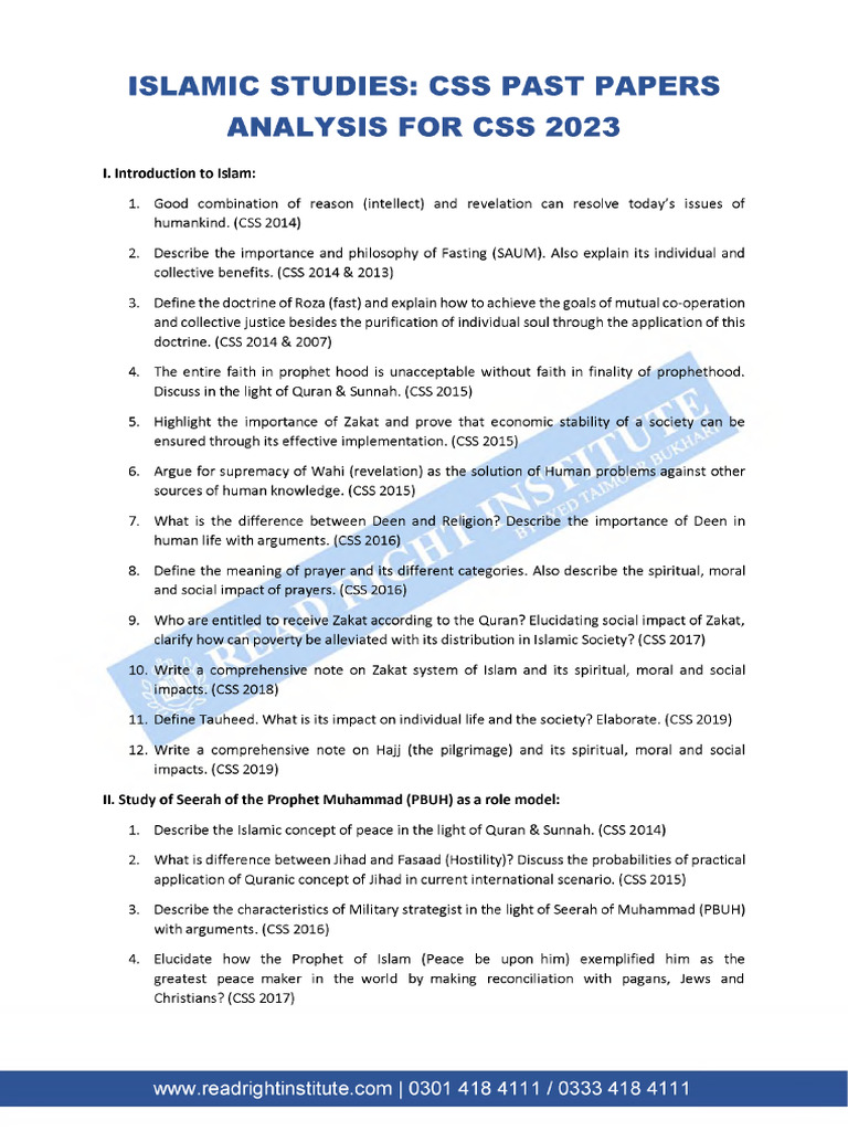 Islamiyat Past Papers Analysis | PDF