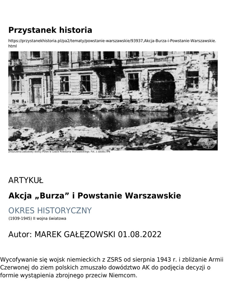 Akcja Burza I Powstanie Warszawskie | PDF