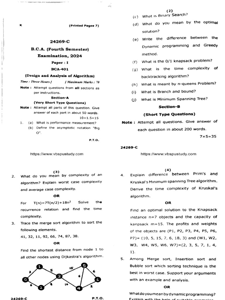 Bca 4 Sem Design and Analysis of Algorithm 24269 C 2024 | PDF