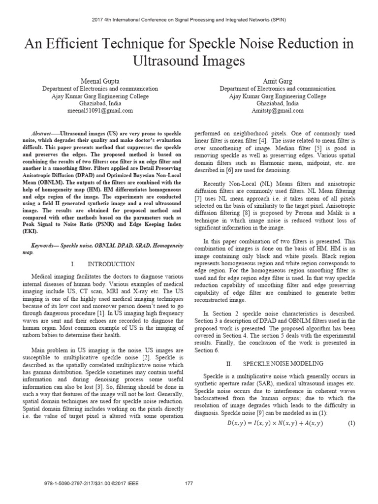Speckle Noise Reduction in Ultrasound Images | PDF | Medical Imaging ...