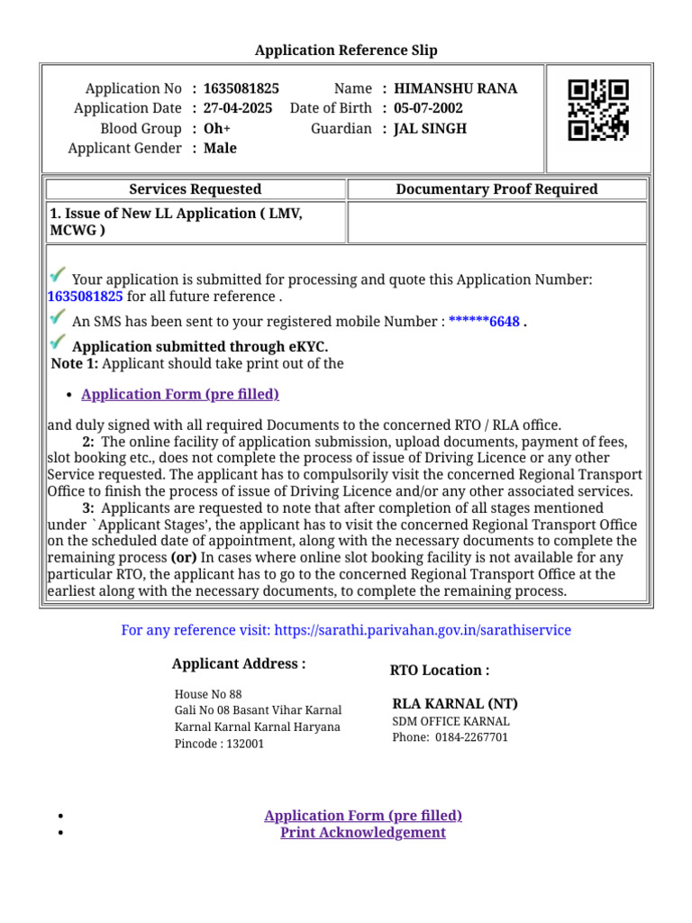 New LL Acknowledgement | PDF