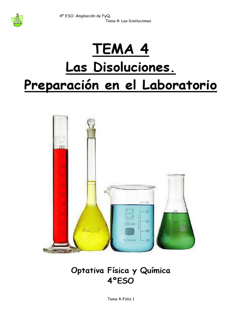 Tema 4 Las Disoluciones. Preparación en El Laboratorio. | PDF | Concentración | Solubilidad