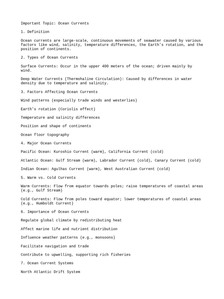 Important Topic Ocean Currents | PDF
