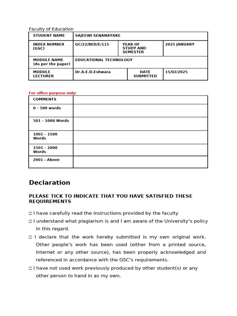 Assignment Cover Page - Answer Sheet_FE - Copy | PDF | Educational ...