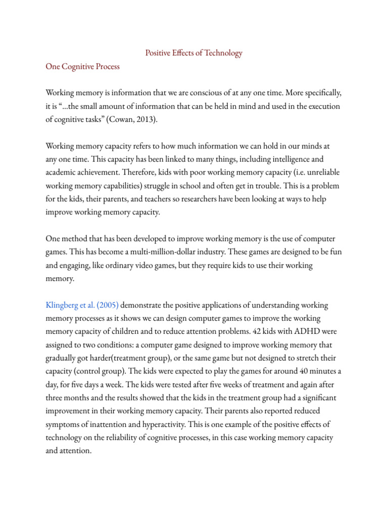 Positive Effect of Technology | PDF | Working Memory | Hippocampus