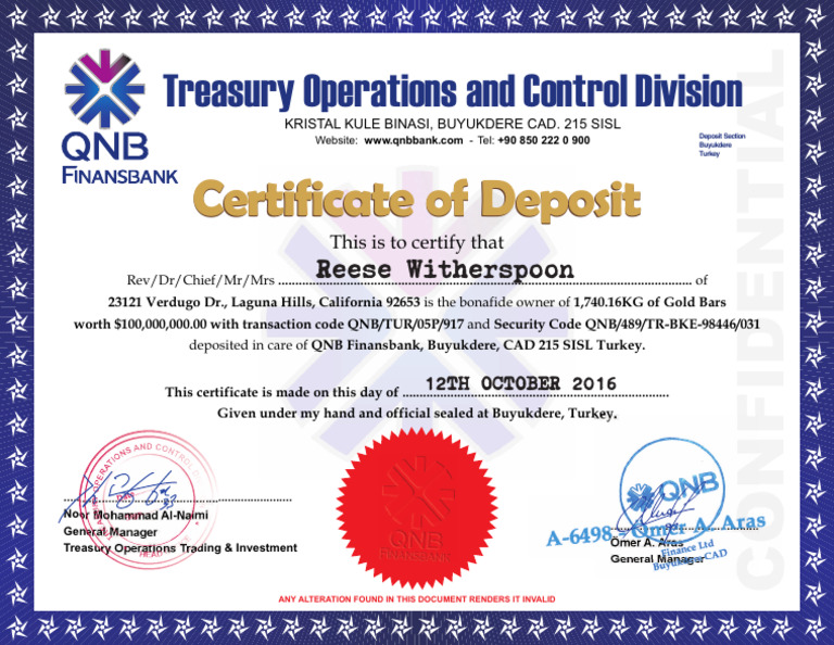 Treasury Operations and Control Division_ Certificate_of_Desposit | PDF