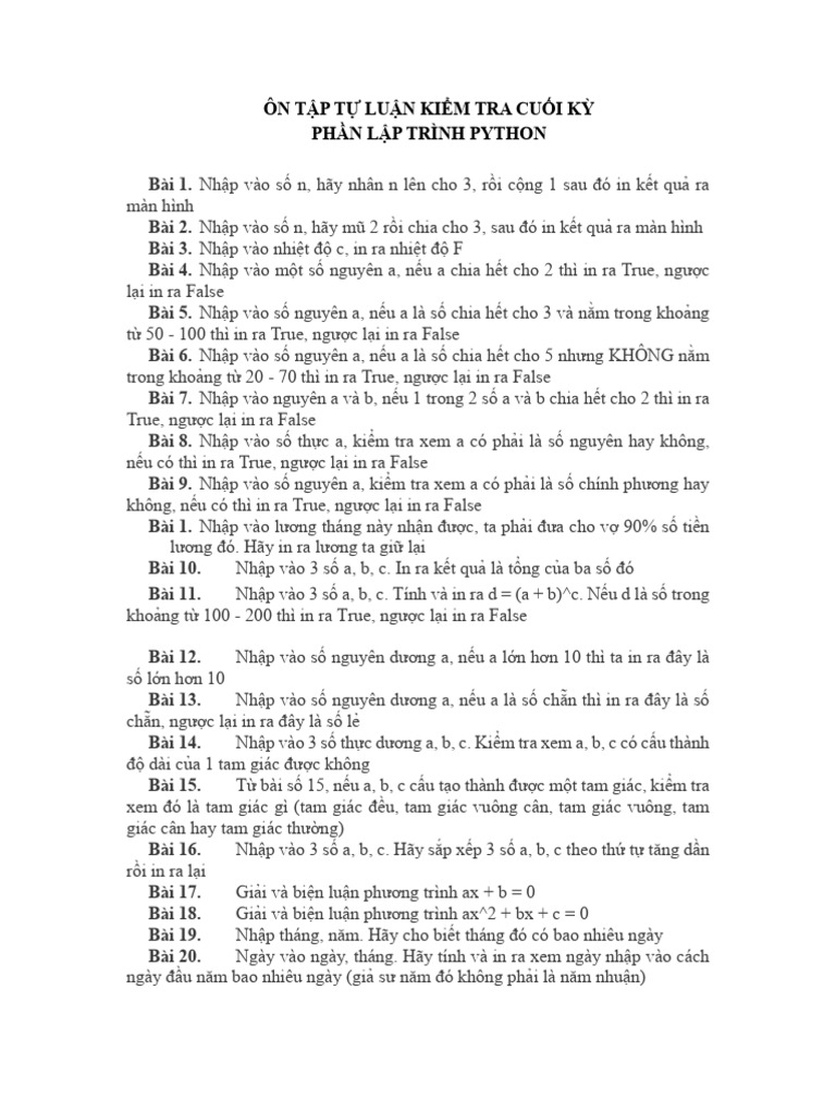 TL On Tap Cuoi Ky 1 Python | PDF