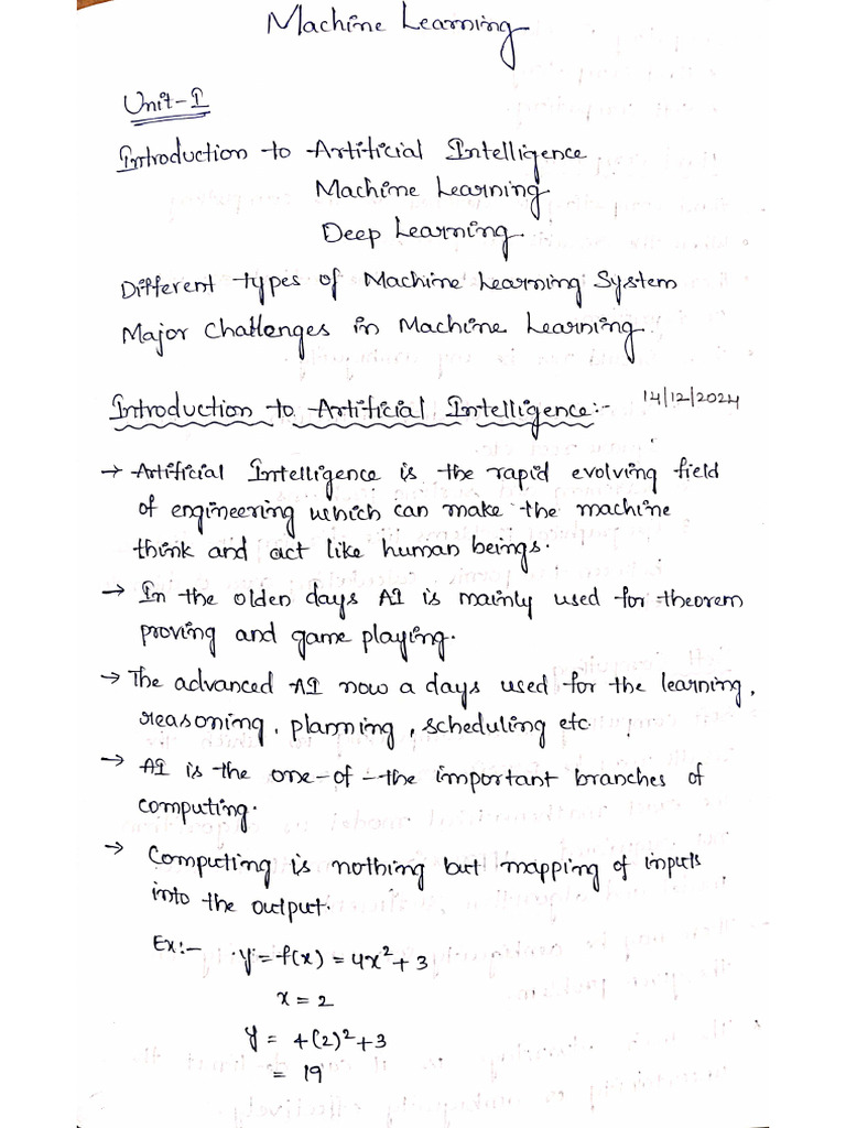 ML Unit 1 Hand Written Notes | PDF