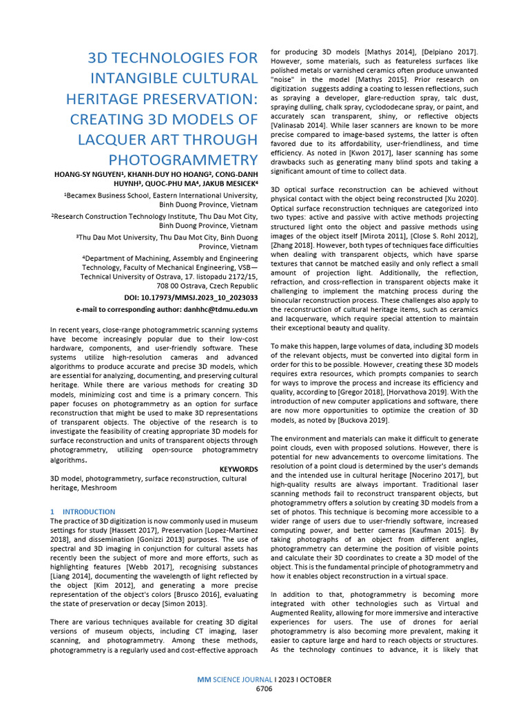 3D TECHNOLOGIES FOR INTANGIBLE CULTURAL HERITAGE PRESERVATION: CREATING ...