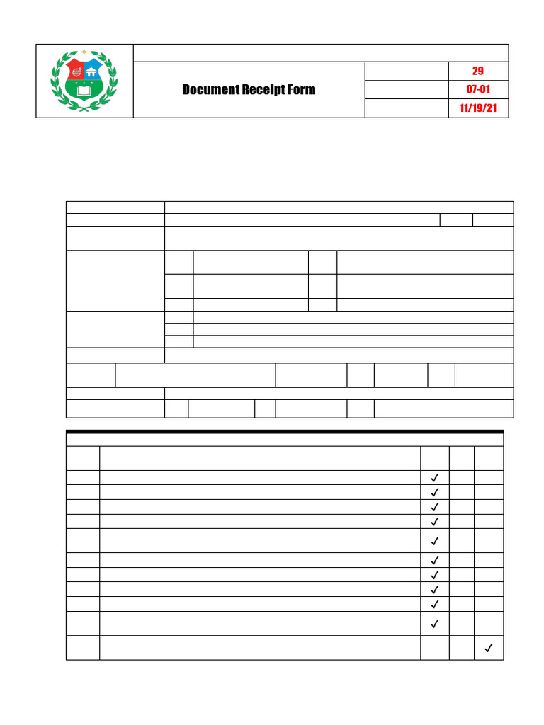 USC REC F-29 - Document Receipt Form | PDF