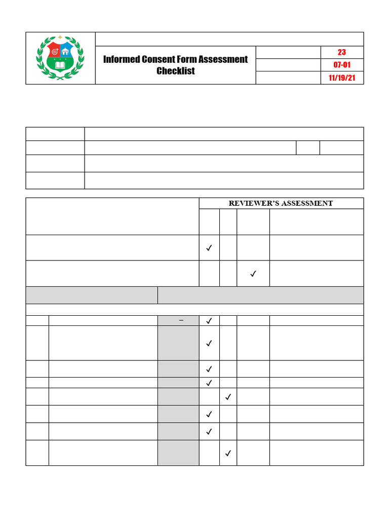 Informed Consent Assessment Checklist | PDF | Informed Consent