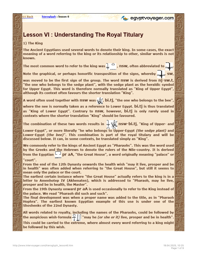 Hieroglyph Lesson - Hieroglyphs, Hieratic and Demotic Text | PDF ...