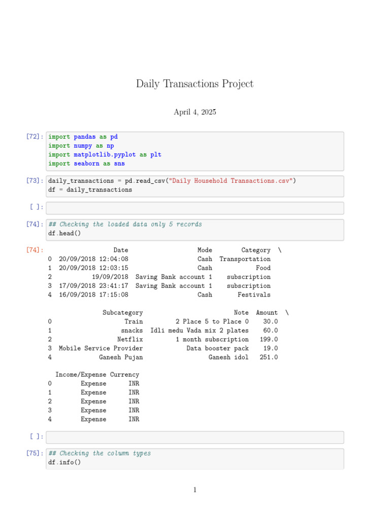 Daily Household Transactions Analysis | PDF