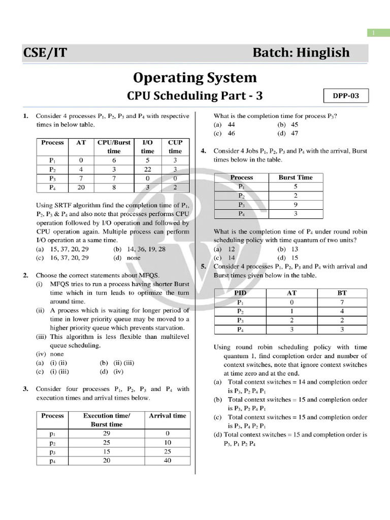 ##_CPU_Scheduling_DPP_03_of_lec_05_Parakram_GATE_2024_Computer_Science | PDF