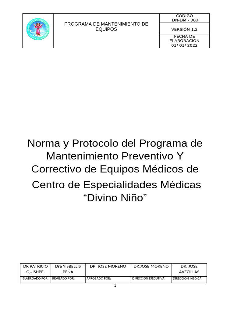 Protocolo de Mantenimiento Equipos | PDF | Hospital | Laboratorios