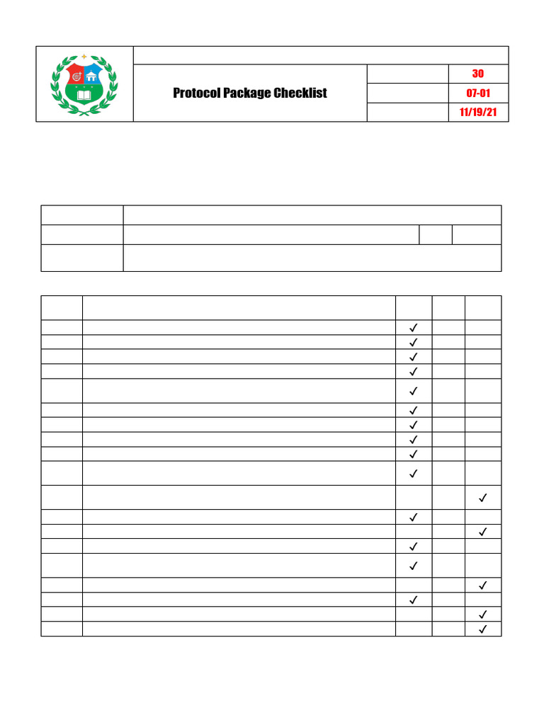 USC REC F-30 - Protocol Package Checklist | PDF