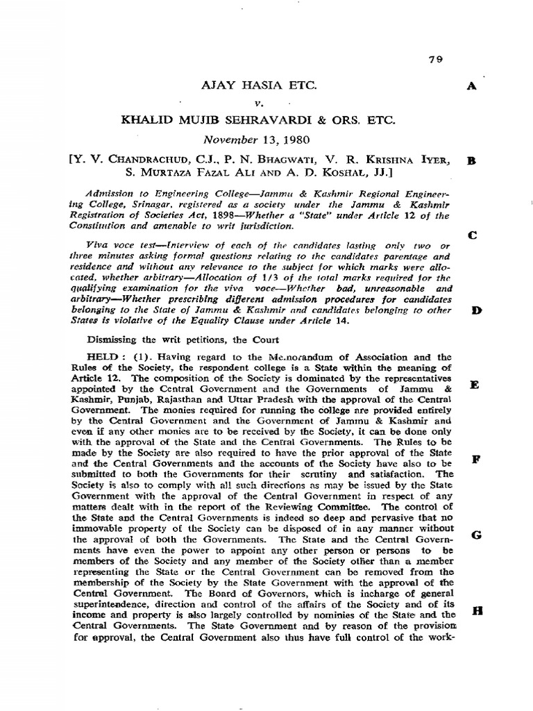 Ajay Hasia Etc. - Khalid Mujib Sehra Vardi & Ors. Etc. - 1698916685 ...