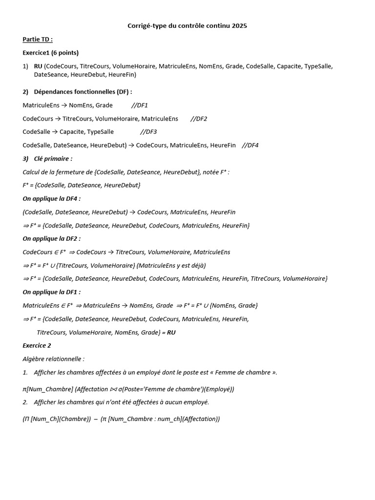 corrigé-type-controle continu-BDD-2025 | PDF | Bases de données | Gestion des données