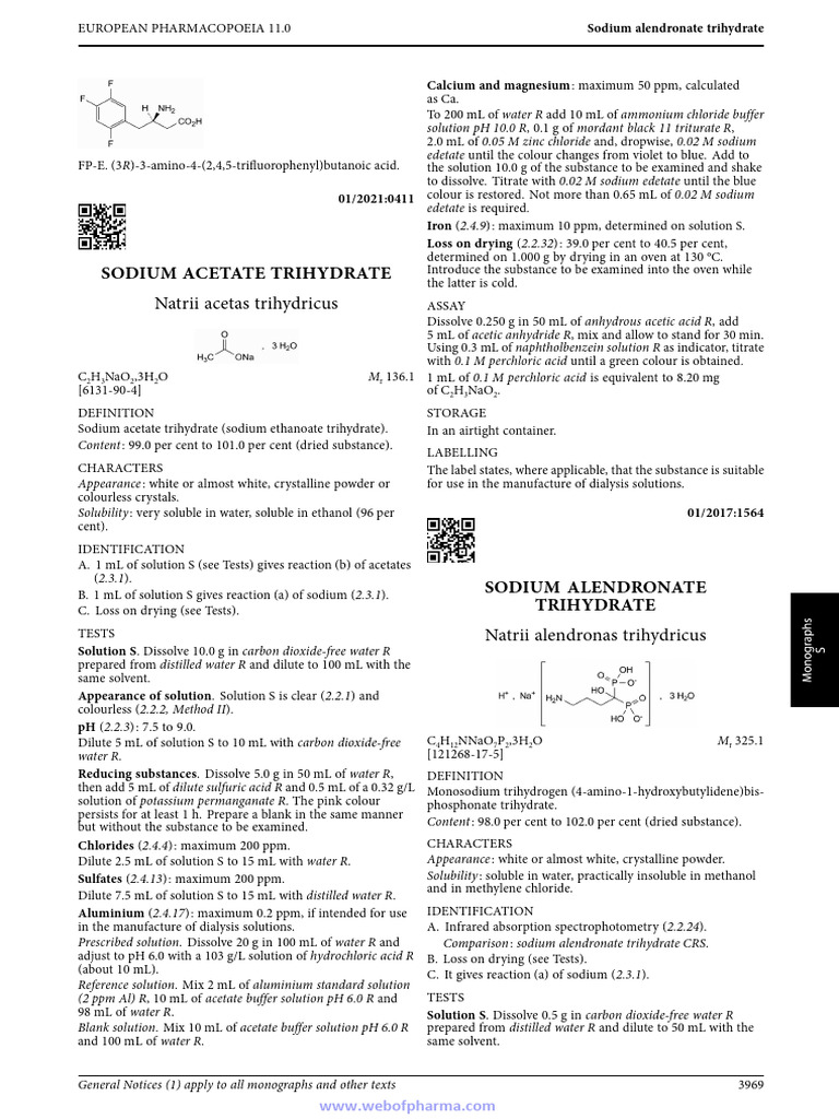 Sodium Acetate Trihydrate Ph. Eur Monograph | PDF | Solubility | Sodium