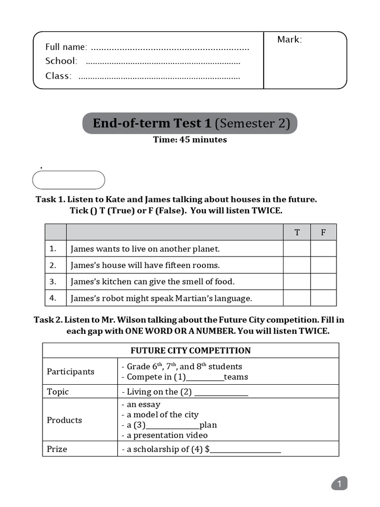 End-Of-term Test 1 (Semester 2) | PDF | Recycling | Waste