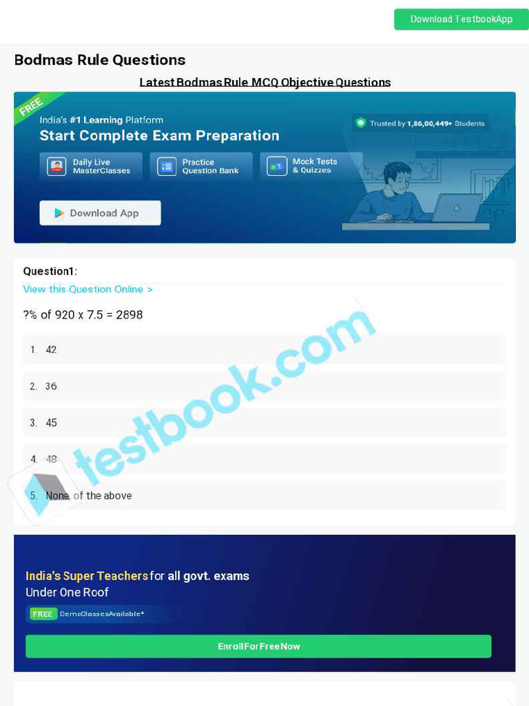 MCQ On Bodmas Rule 5eea6a1039140f30f369e80e | PDF