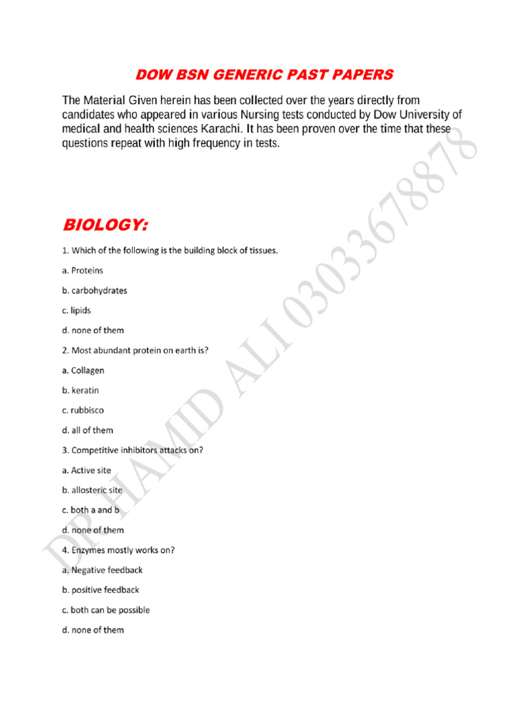 Dow Past Papers | PDF