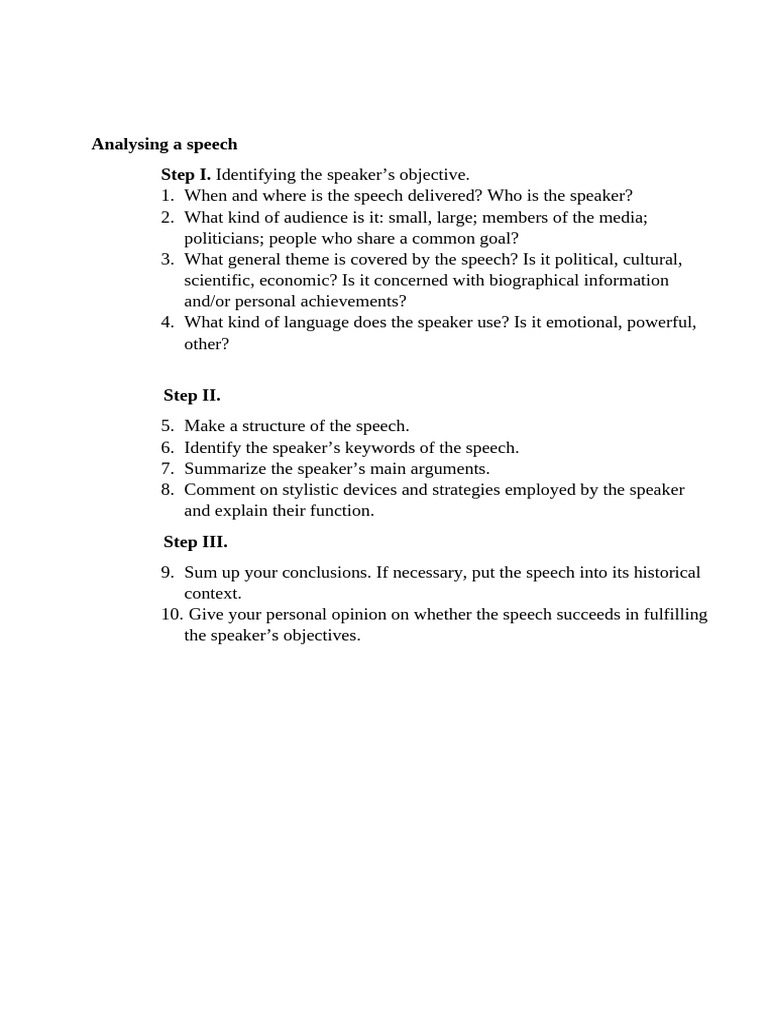 Speech Analysis Guide and Structure | PDF
