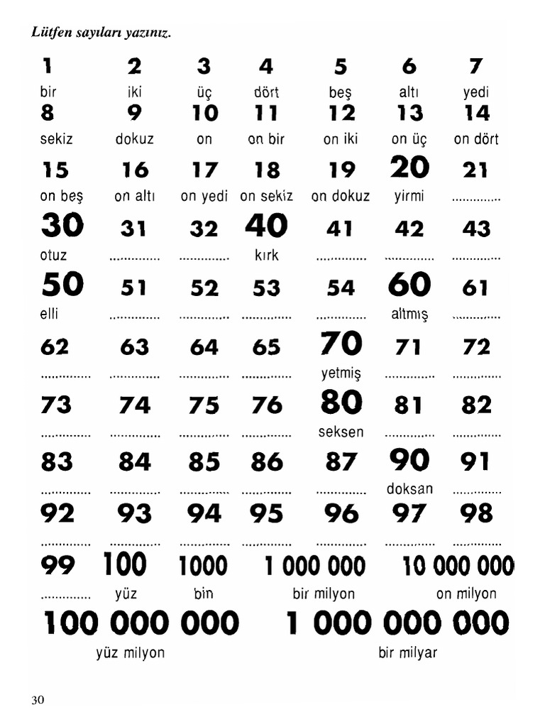 Türkçe A1 SAYILAR | PDF