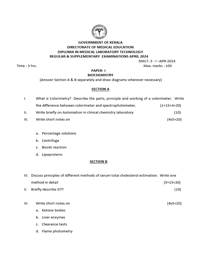 DMLT 1st Year Exam Papers 2024 | PDF | Elisa | Microbiology