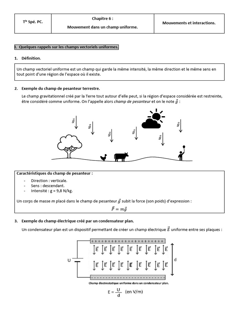 Mouvement dans un champ uniforme | PDF | Accélération | Champ (physique)