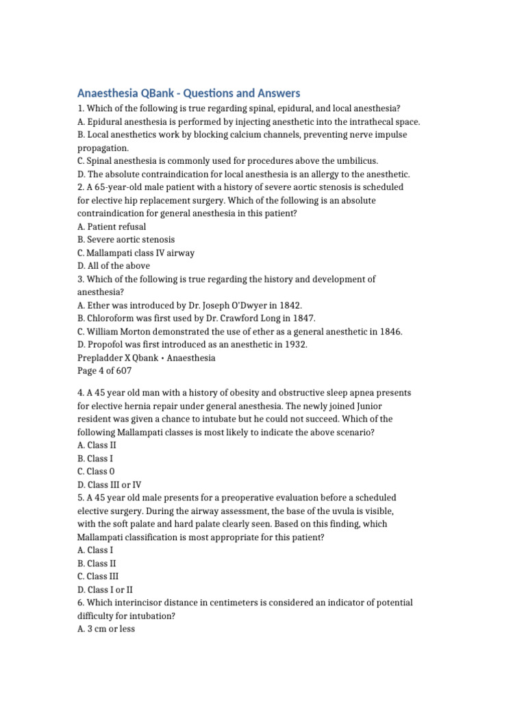 Anaesthesia QBank Full QnA | PDF | Anesthesia | Pain