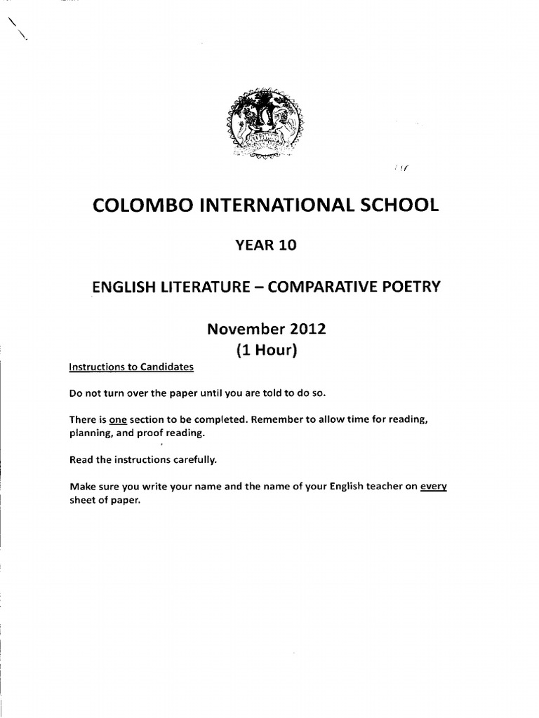 English Literature Comparative Poetry | PDF