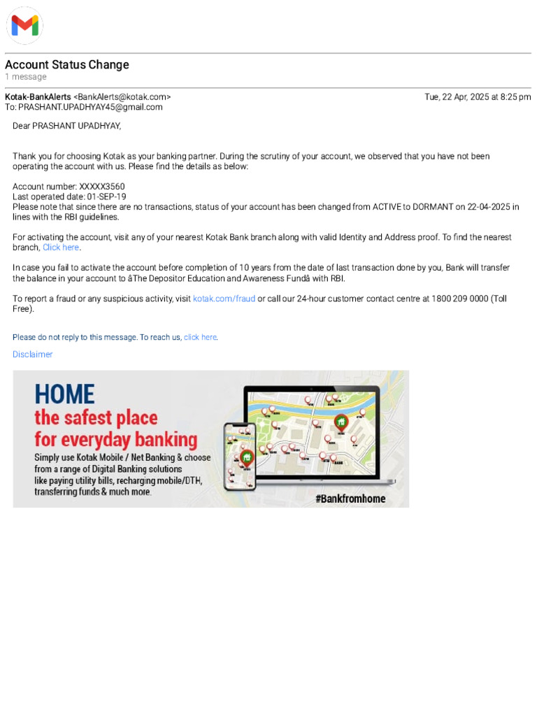 Gmail - Account Status Change | PDF