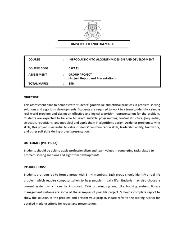 CSC121 Group Project Guidelines | PDF | Algorithms