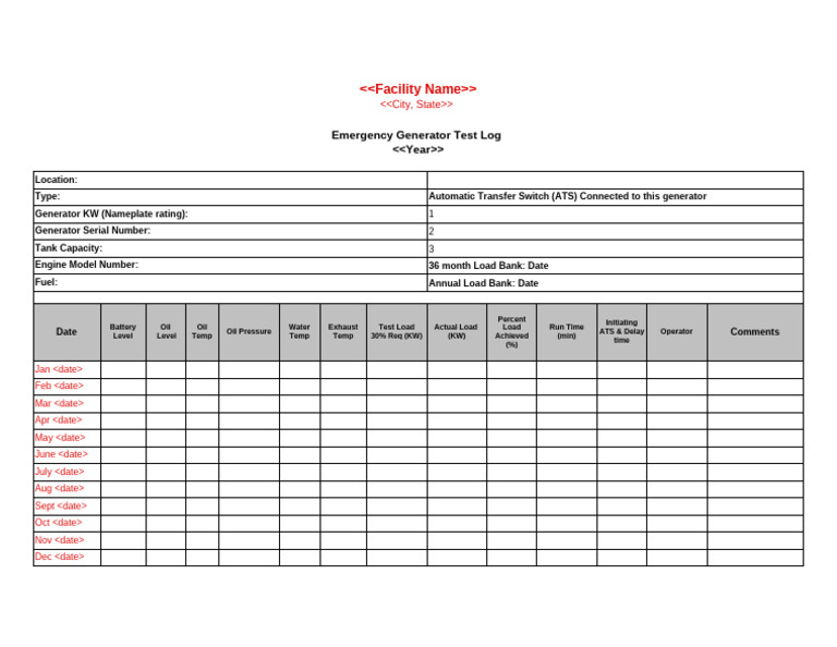 Generator Test Log Temp | PDF