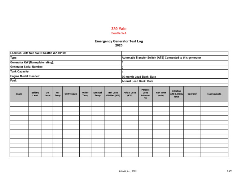 Emergency Generator Test Log | PDF